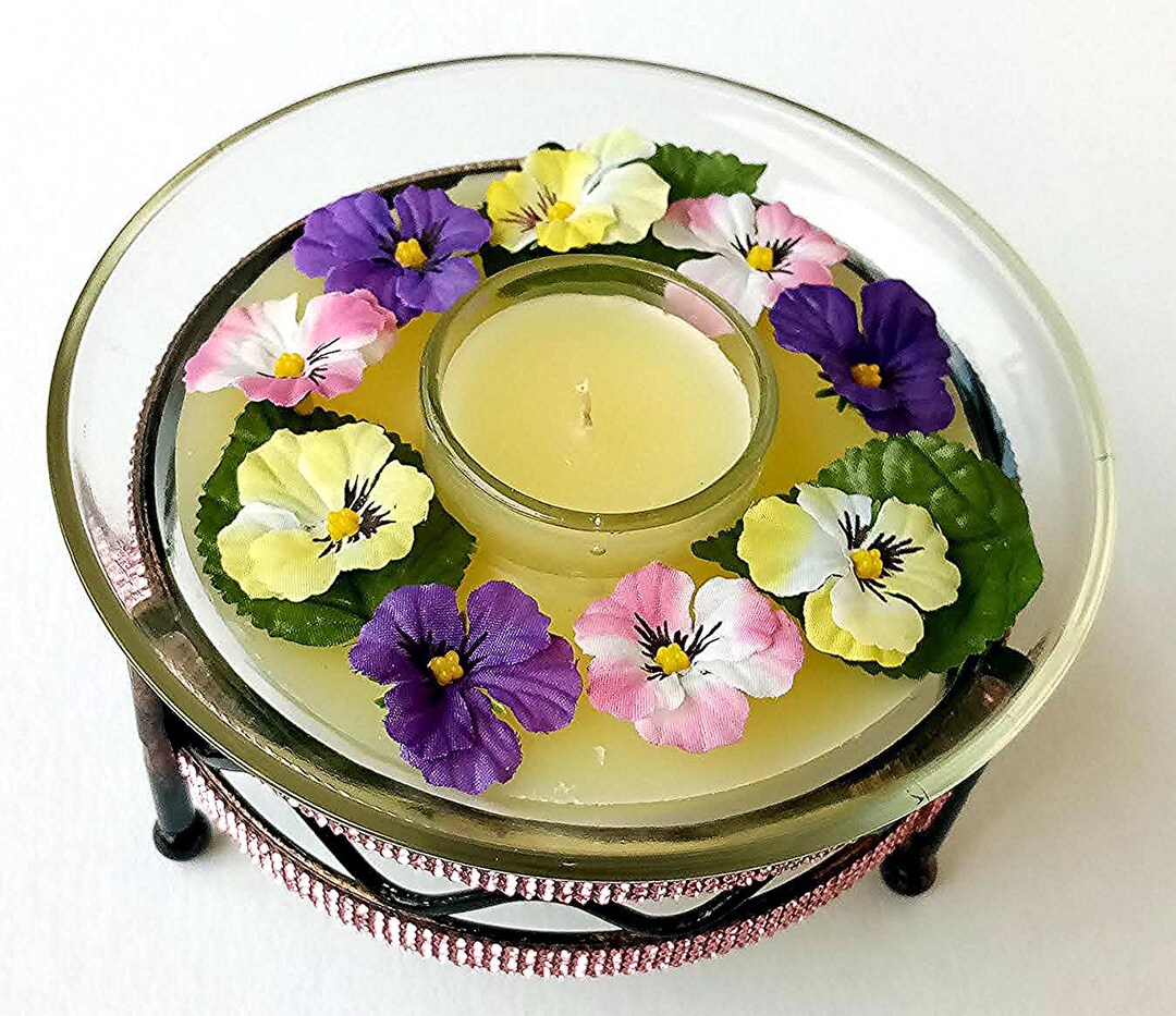DECORATIVE CANDLE in STAND With Snuffer and Removable Center. Pansy ...