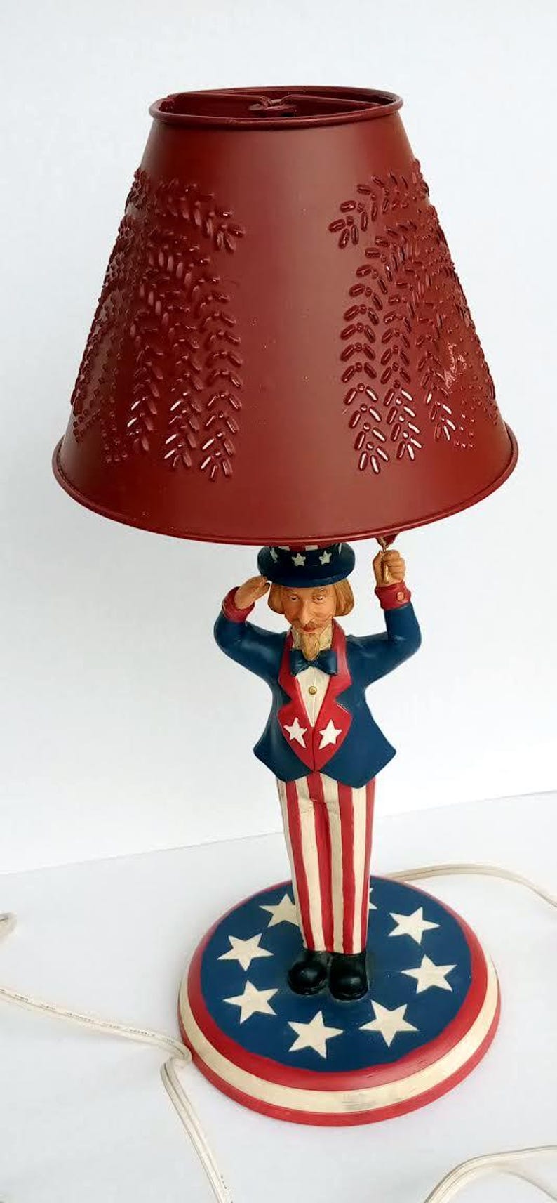 UNCLE SAM LAMP W Pierced Tin Shade, Flicker Bulb With On-off Switch ...