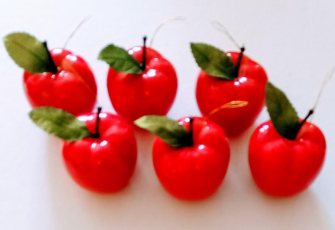 6 DECORATIVE APPLES With Stem and Leaf – Artificial Apples, Fake Apples ...