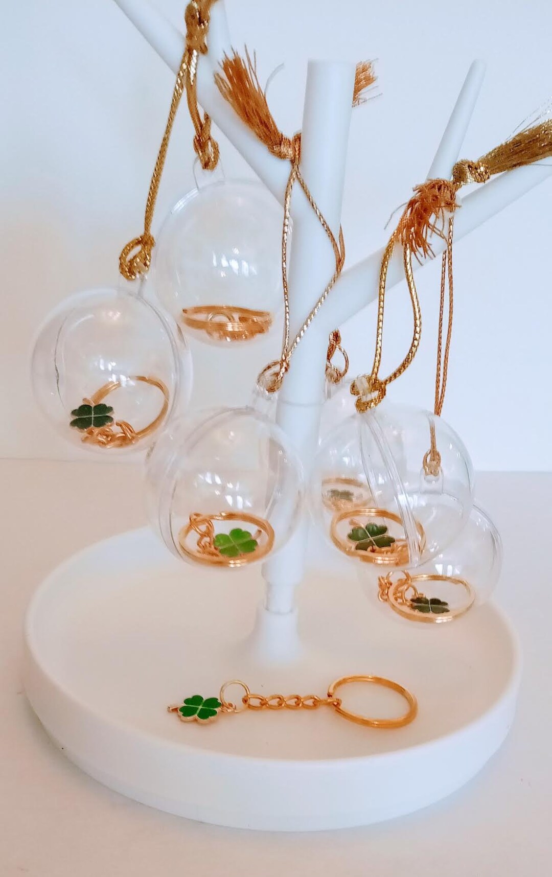 12 SHAMROCK KEY RINGS in Acrylic Domes – Office Favor, Party Favor ...
