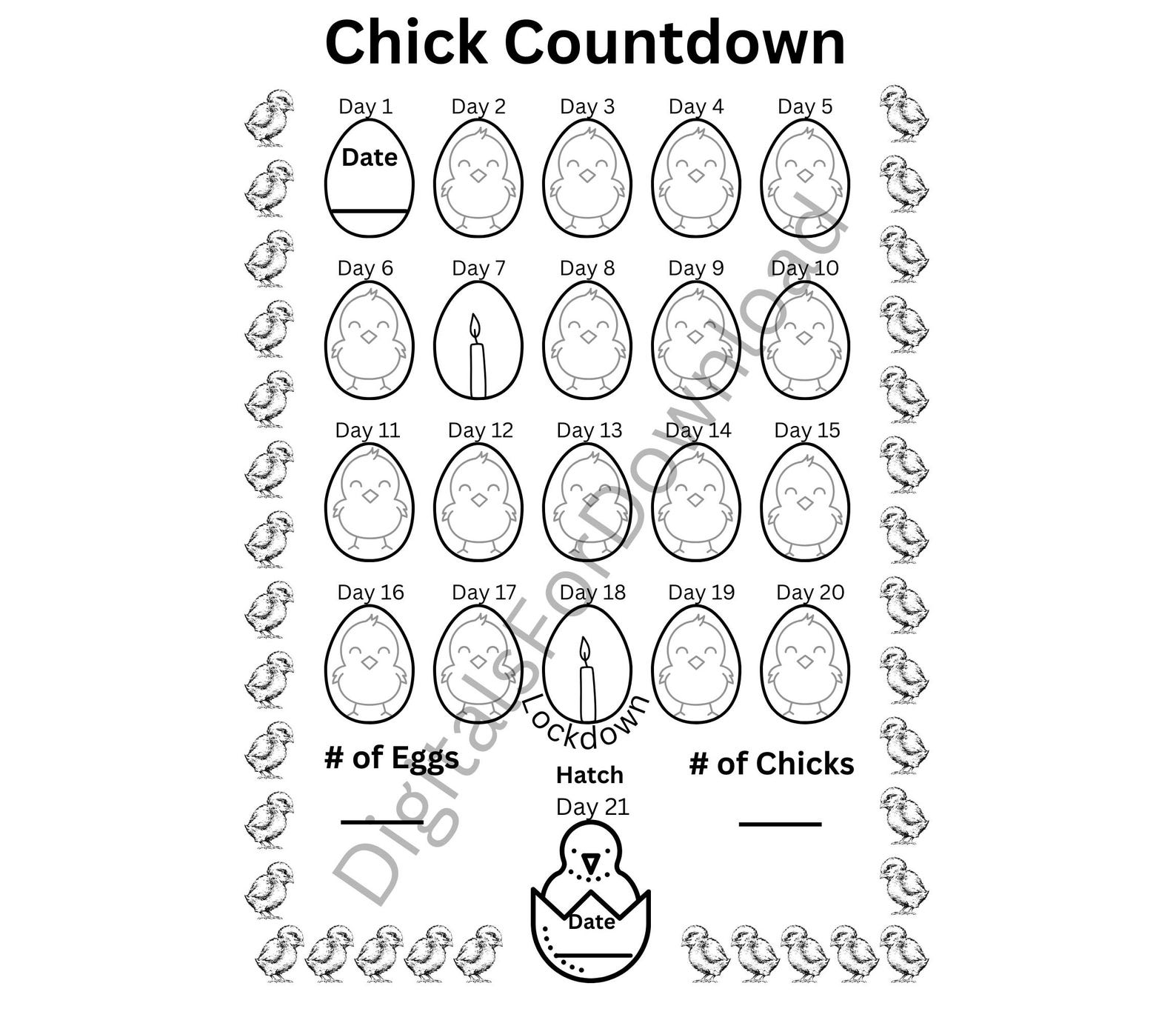 Chicken Chick Countdown PDF Download Coloring Sheet Countdown to Chicks ...
