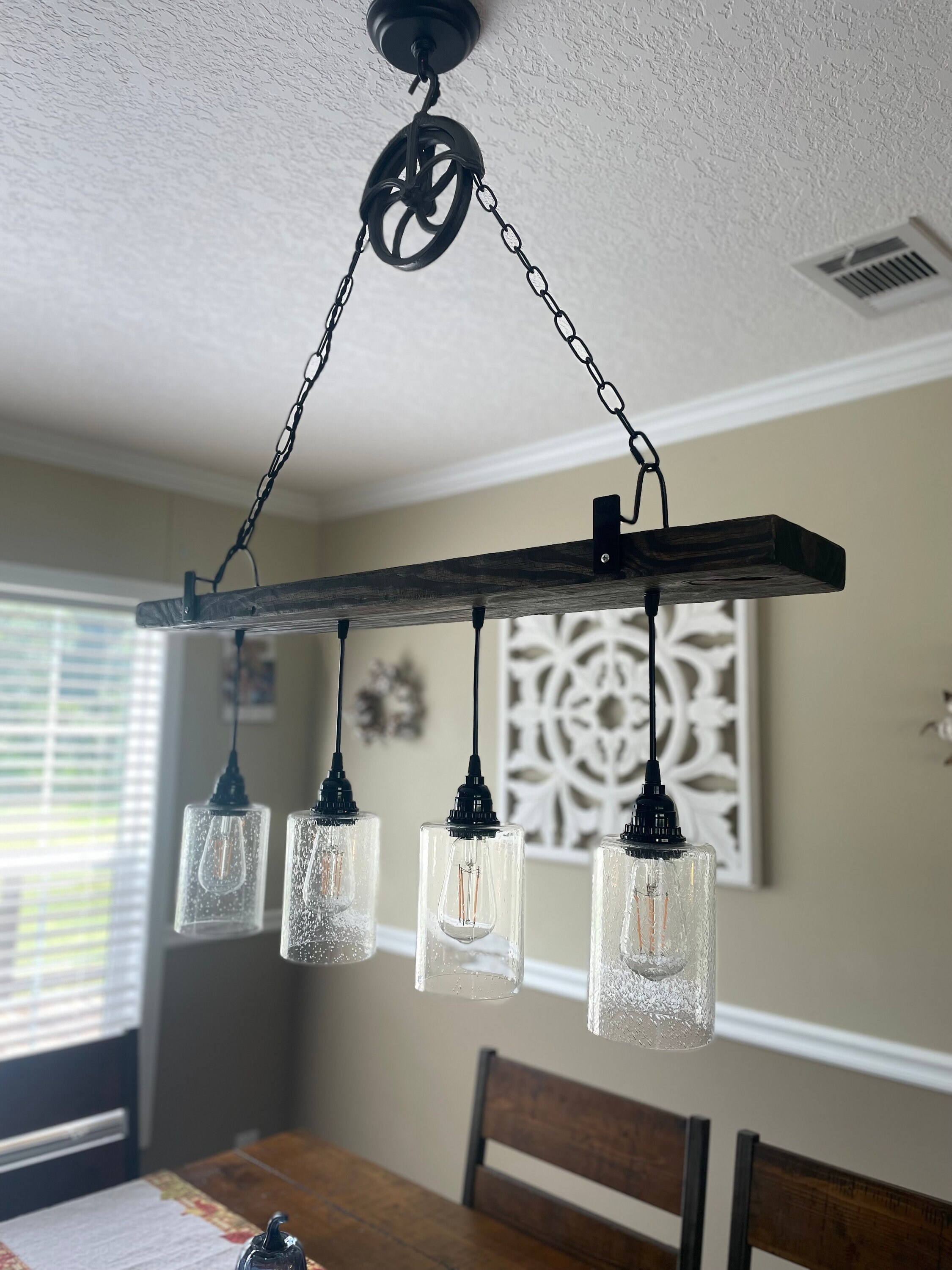 Pendant Light Fixture With Rustic Pulley. - Etsy