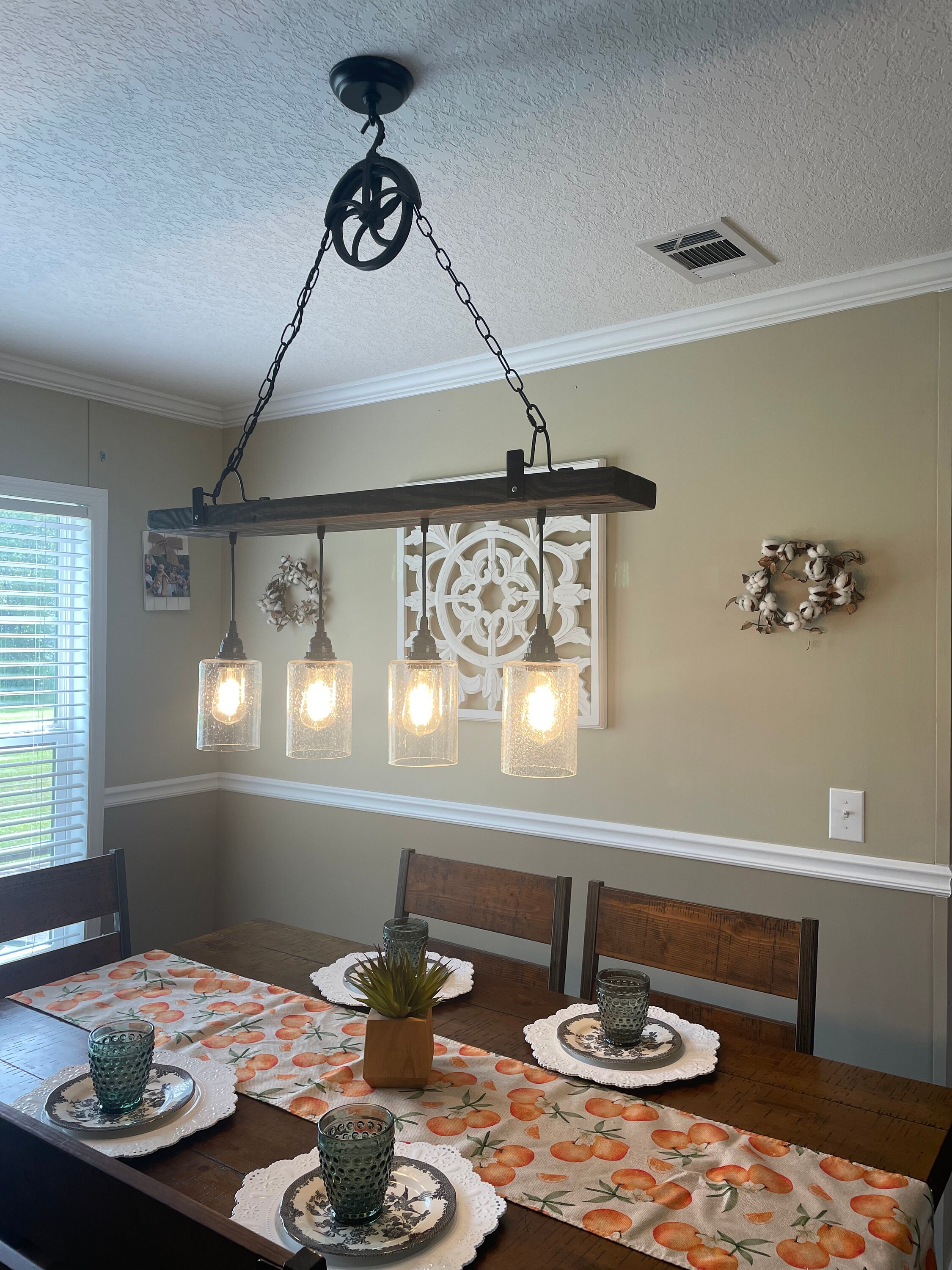 Pendant Light Fixture With Rustic Pulley. - Etsy
