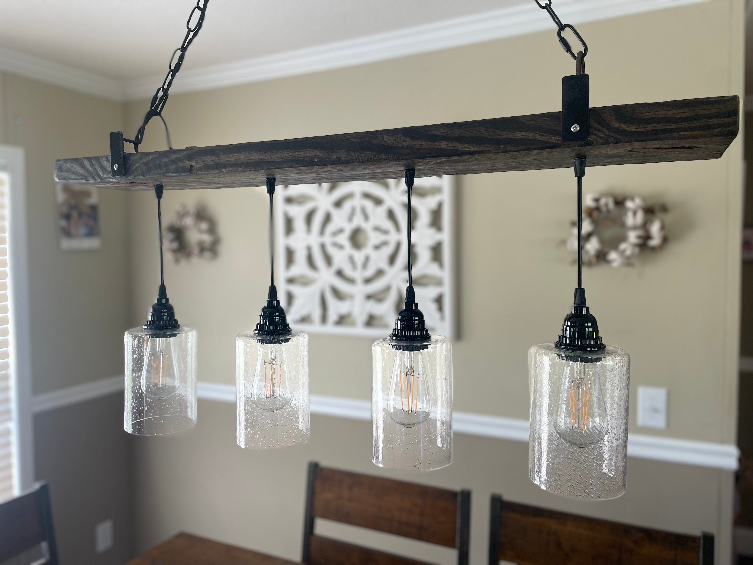 Pendant Light Fixture With Rustic Pulley. - Etsy