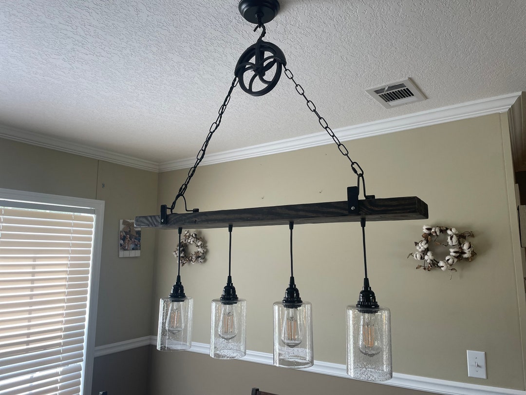 Pendant Light Fixture With Rustic Pulley. - Etsy
