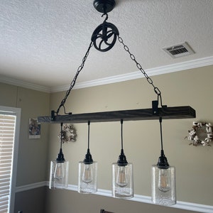 Pendant Light Fixture With Rustic Pulley. - Etsy