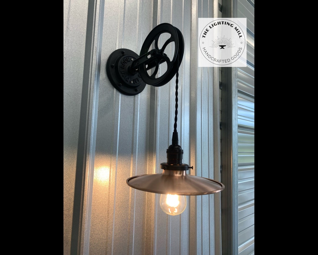 Vintage Copper Shade Pulley Wall Light, Rustic Sconce - Etsy