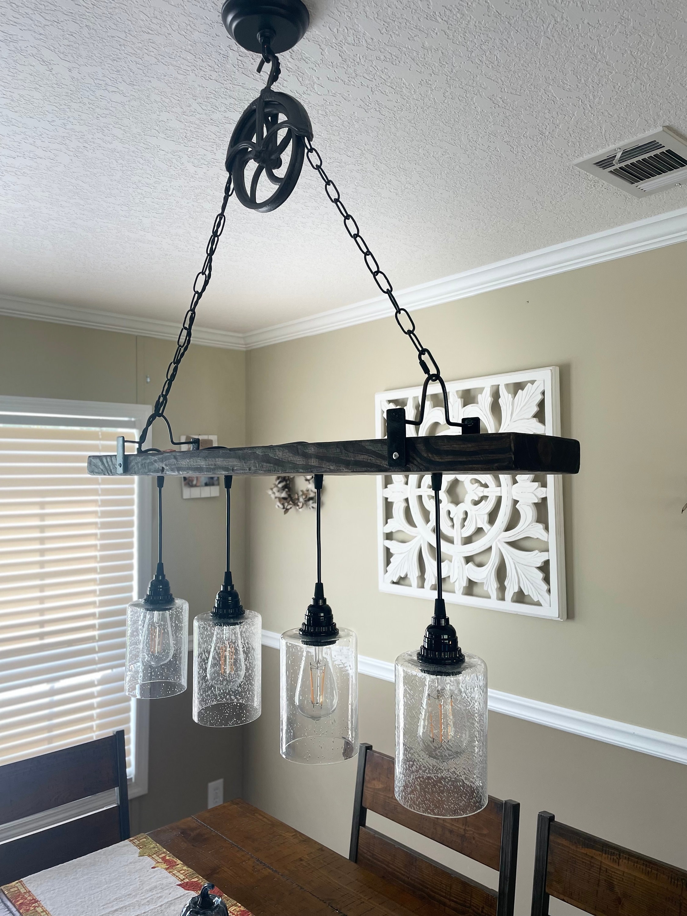 Pendant Light Fixture With Rustic Pulley. - Etsy