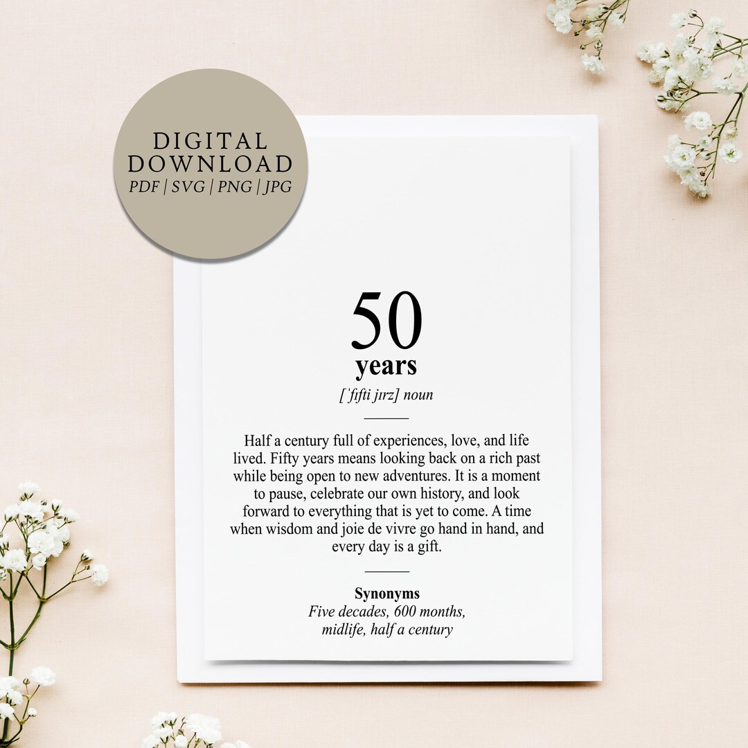 Definition 50 Years Duden | Digital Print File | Gift for Fiftieth ...