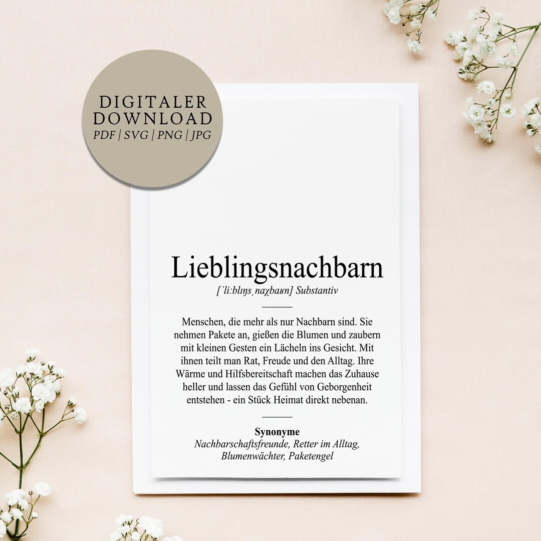 Definition of Favorite Neighbors (duden Style) | Digital Print File ...