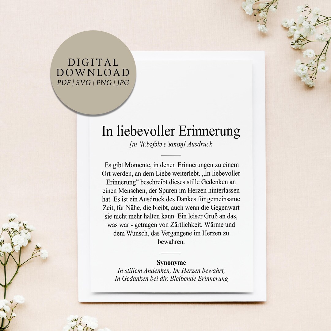 Definition: in Loving Memory (duden Style) Digital Print File | Comfort ...