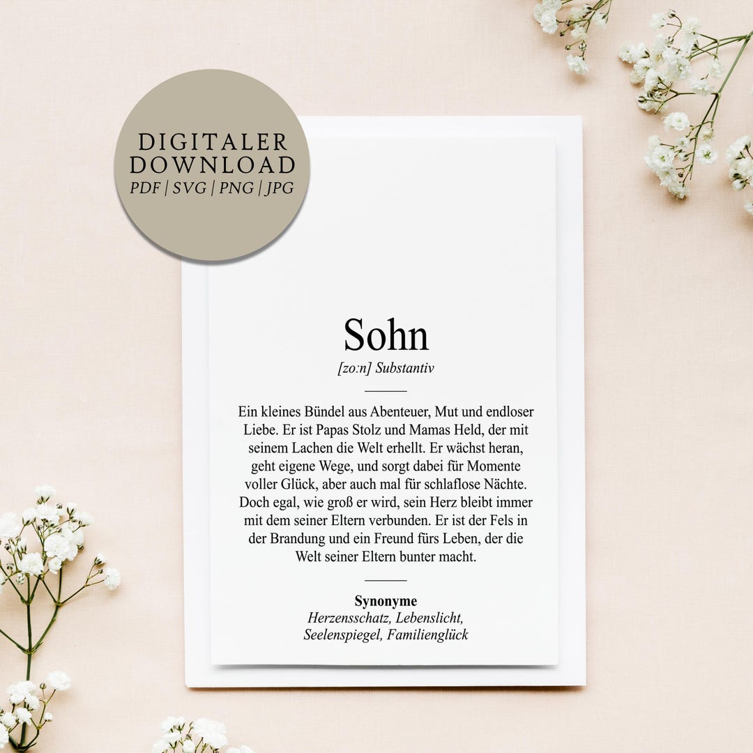 Definition of Son (duden Style) | Digital Print File | Gift, Birthday ...