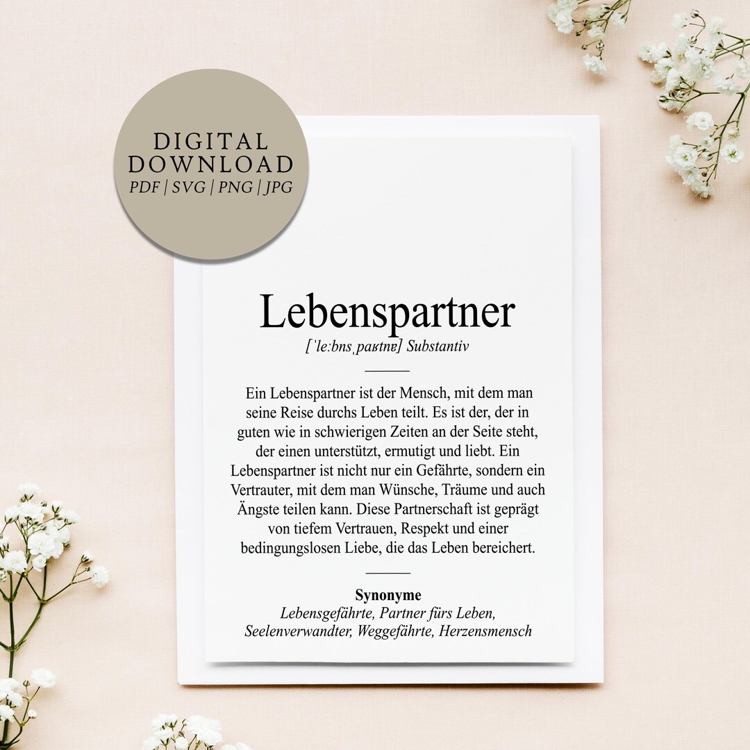 Definition of Life Partner Duden Style | Digital Print File Gift ...