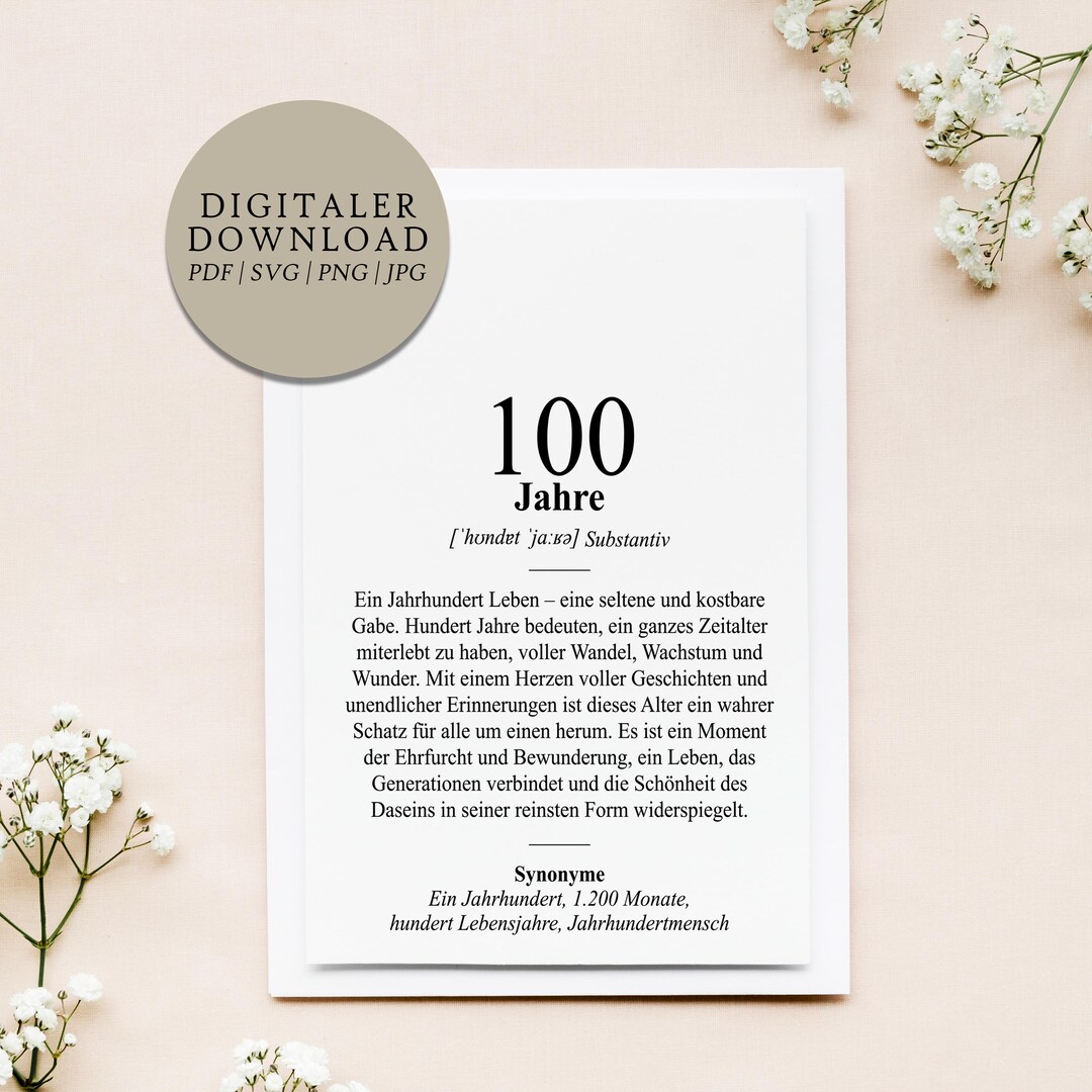 Definition 100 Years of Dudenstil | Digital Print File | Gift 100th ...