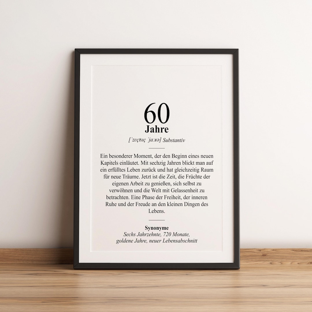 Definition 60 Years Duden Style Poster Gift for Sixtieth Birthday ...