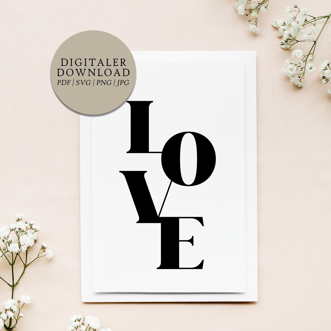LOVE Digital Print File Gift Partner Wedding Engagement Friends Family ...
