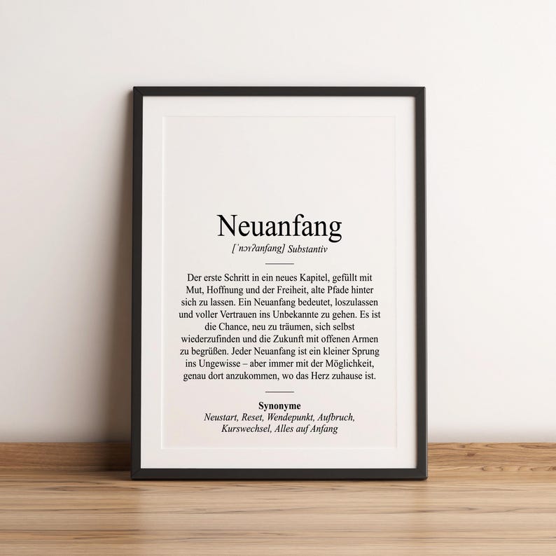 Definition of New Beginning Duden Style | Digital Print File | Gift ...