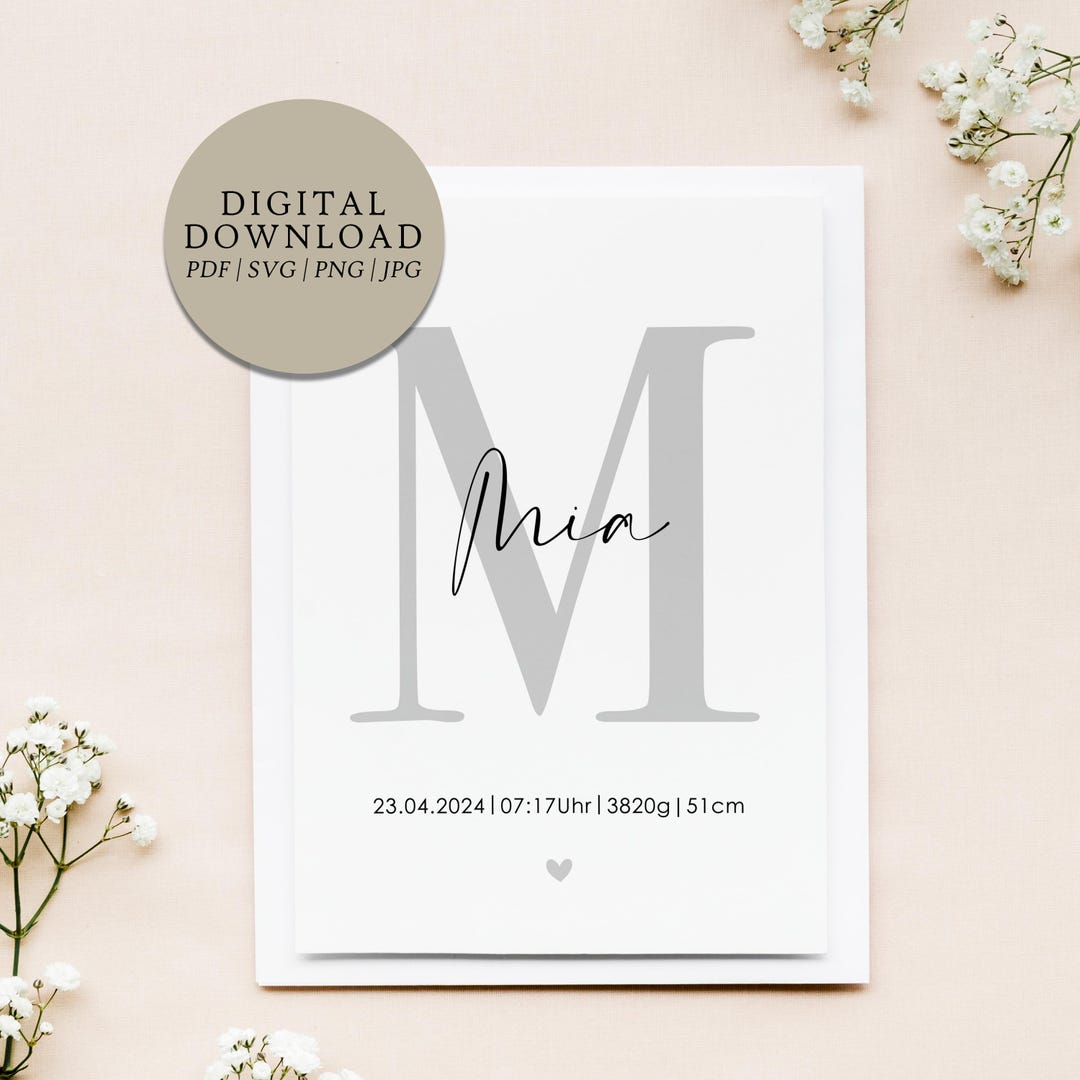 Personalized Poster Letter M Name & Birth Date | Digital Download ...
