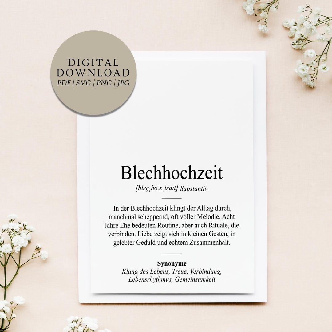 Definition of Tin Wedding in Duden Style | Digital Print File | Gift ...