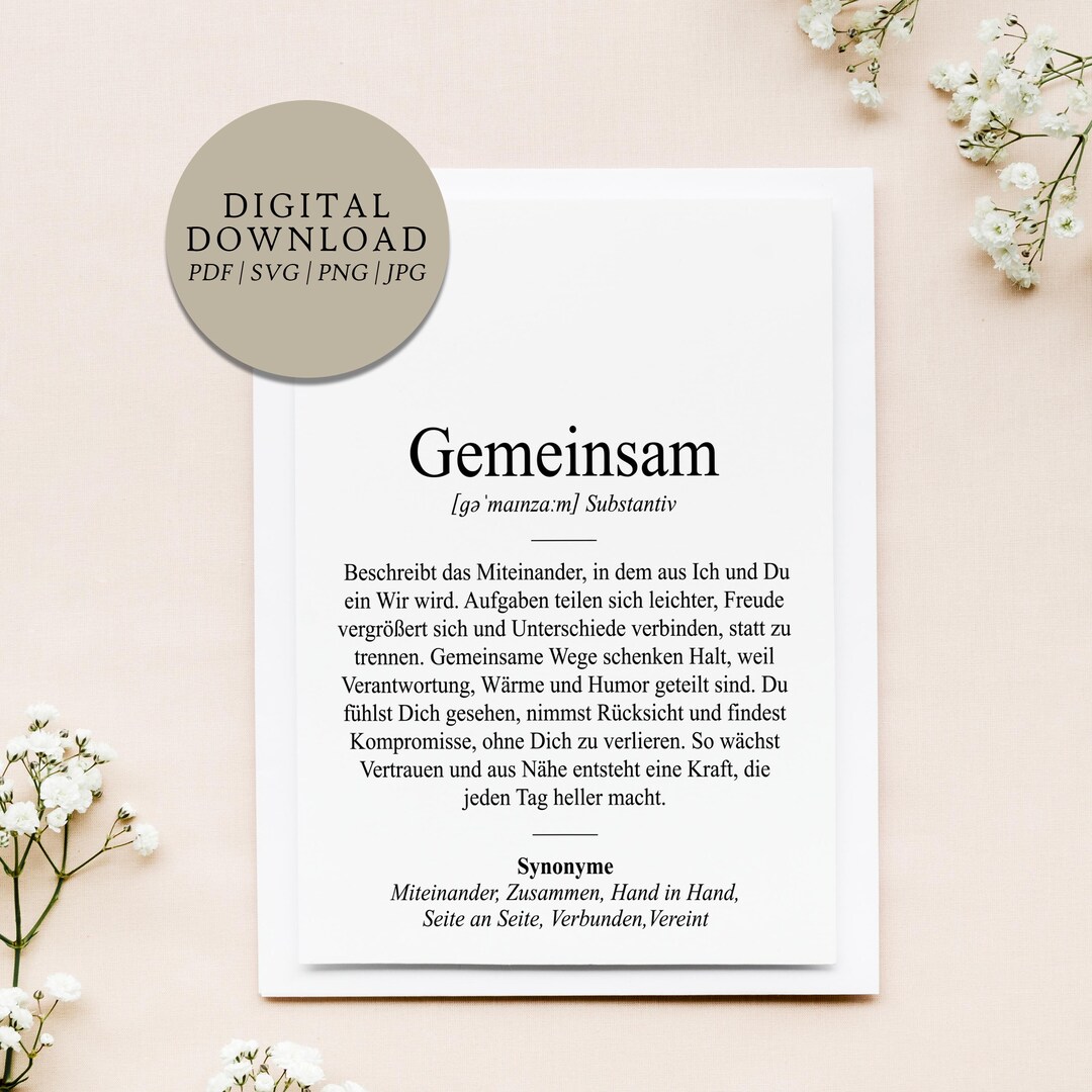 Definition of "together" (duden Style) | Digital Print File | Gift for ...