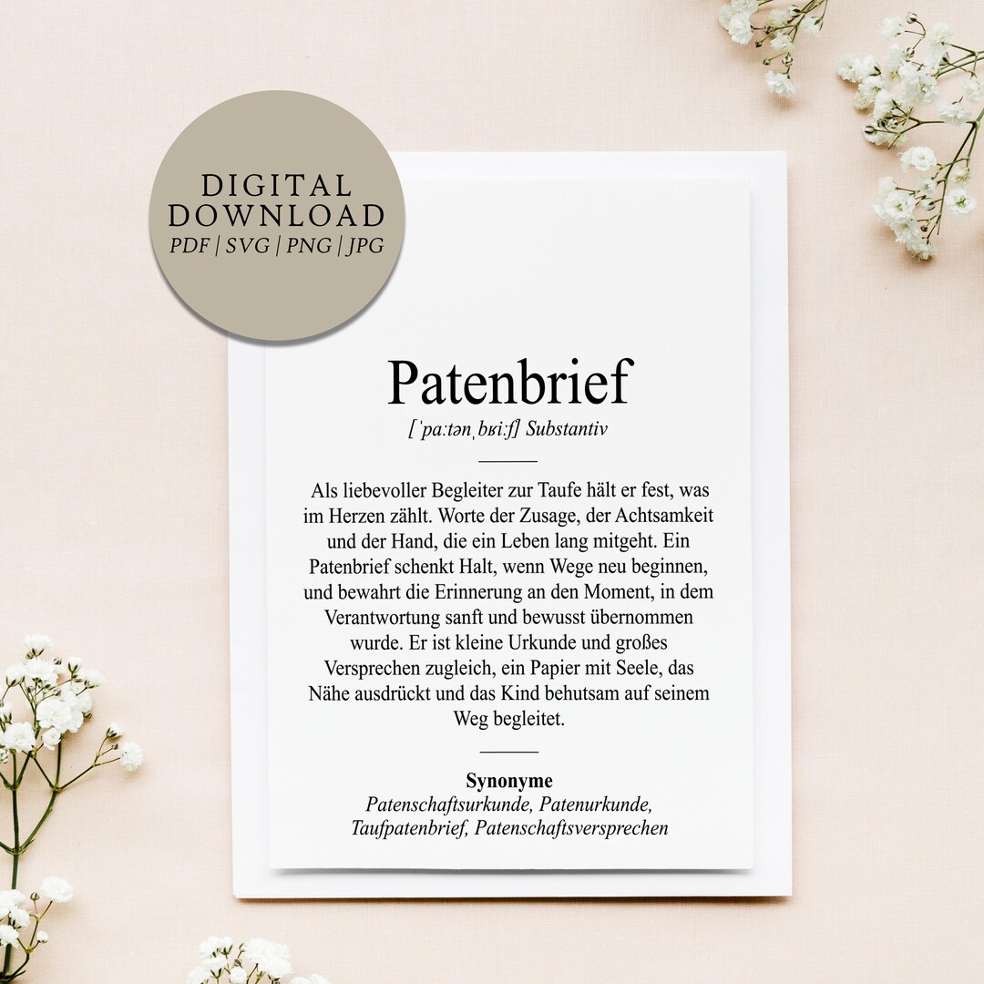 Definition of a Godparent Letter (duden Style) | Digital Print File ...