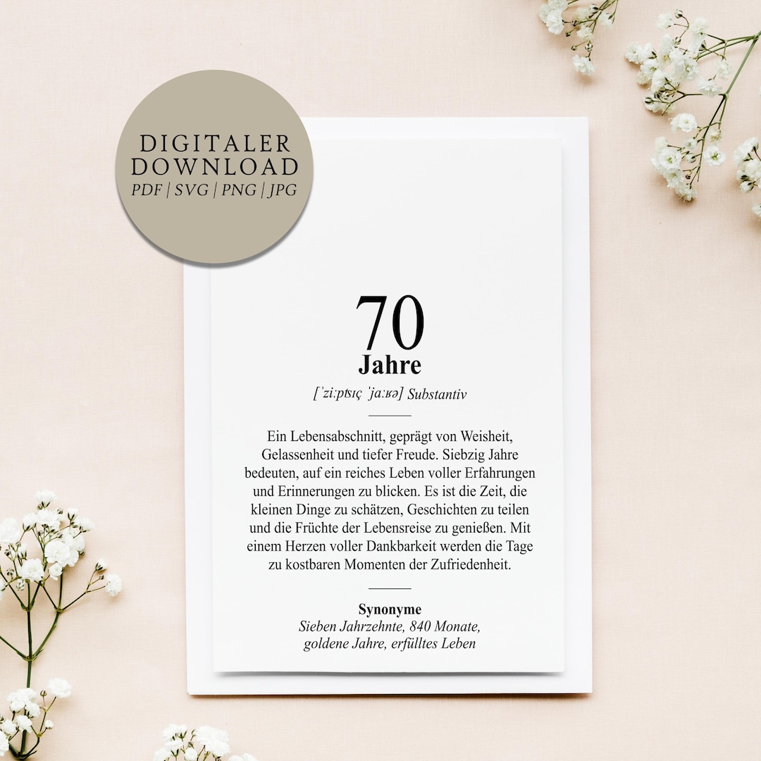 Definition 70 Years Duden Digital Print File Gift Seventieth Birthday ...