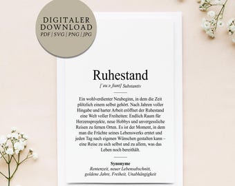 Personalisiertes Bild "Definition RUHESTAND" Geburtstag Bedanken ...