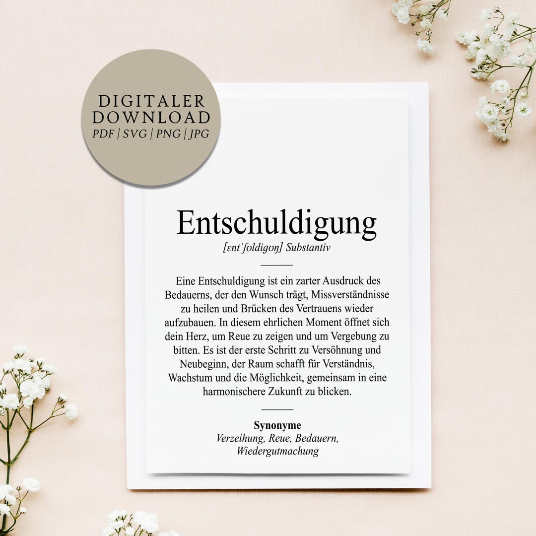 Definition Apology Duden Style | Digital Print File | Gift Remorse I'm ...
