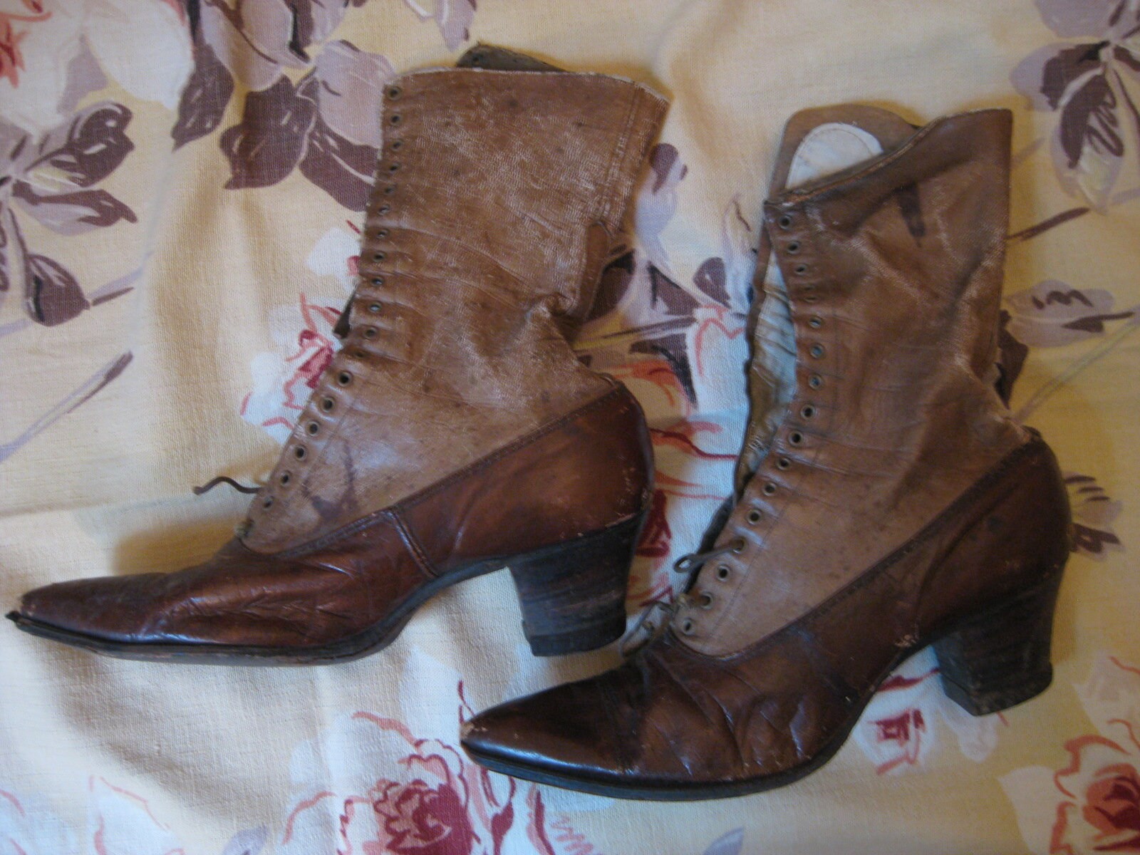 Victorian Edwardian Women's Leather Shoes Boots 2-tone Lace-up Antique ...
