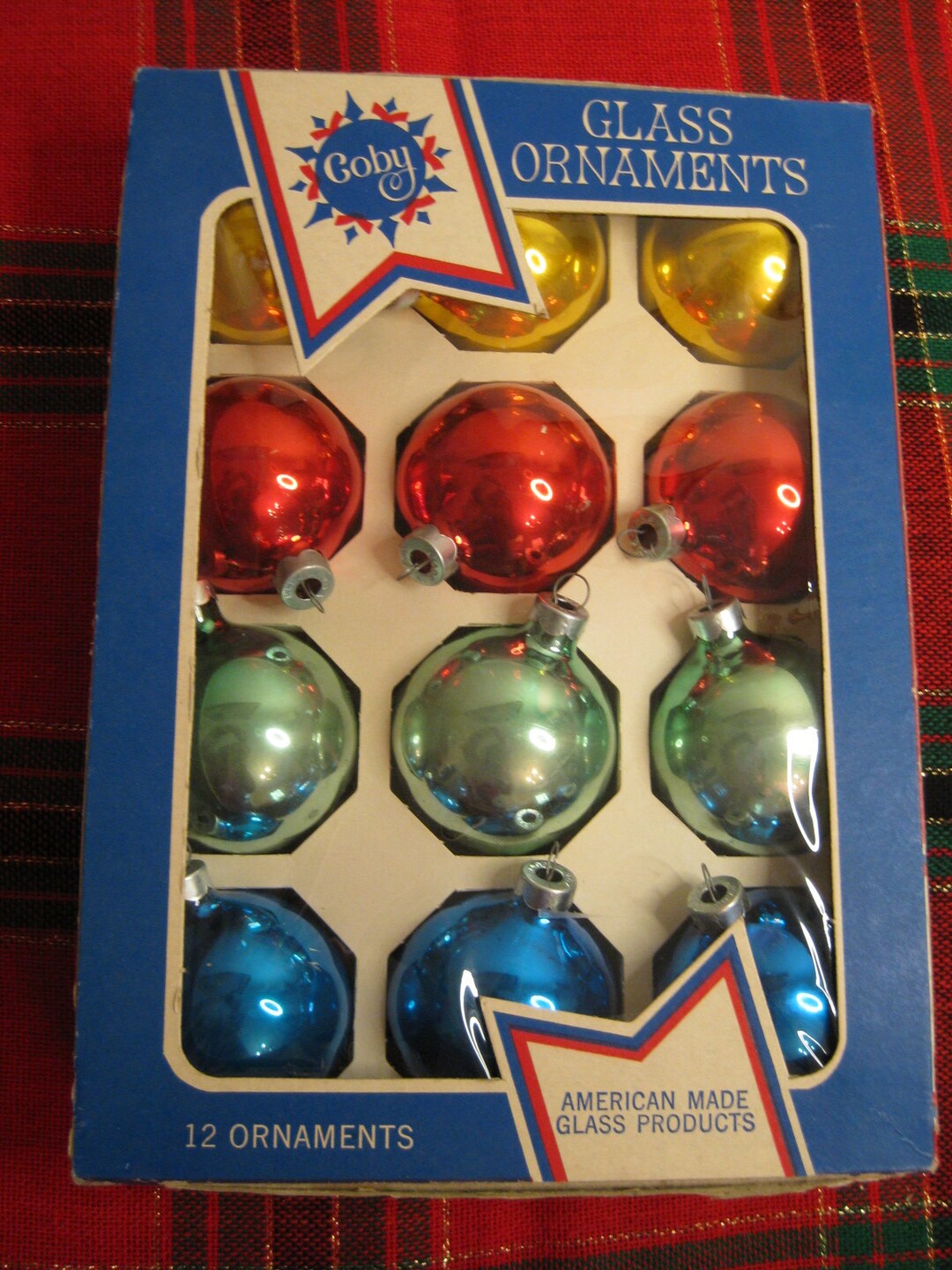 Vintage Coby Box of 12 Multicolor Christmas Xmas Ornaments Glass ...