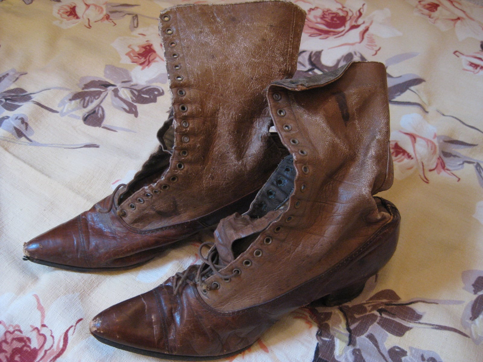 Victorian Edwardian Women's Leather Shoes Boots 2-tone Lace-up Antique ...