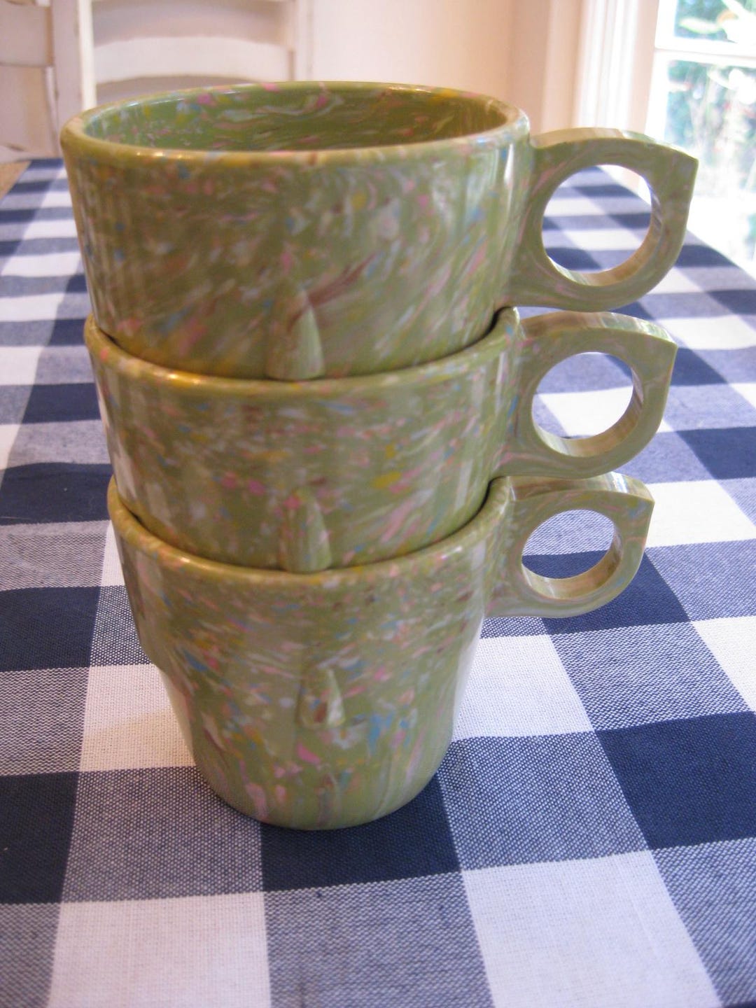 Prolon Ware 1960s Retro Swag Stackable Coffee Cups Mugs Melamine Green ...