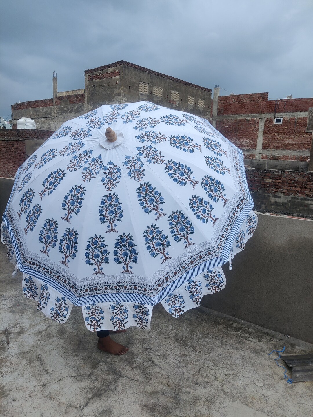 New Block Print Blue Buta Design Hand Block Patio Umbrella Handmade ...