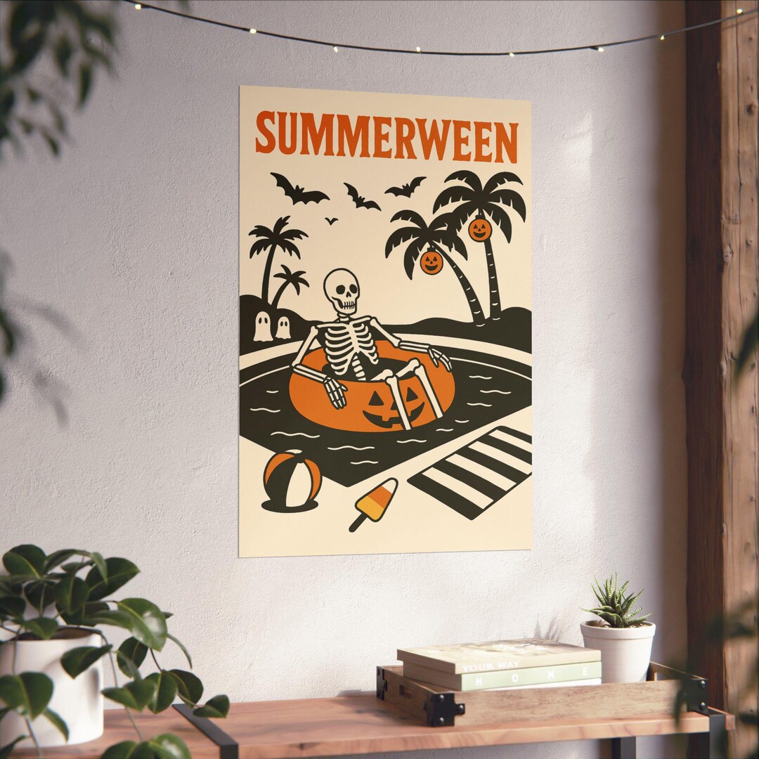 Summerween Skeleton Pool Poster | Halloween Decor, Summer Vibes, Wall ...