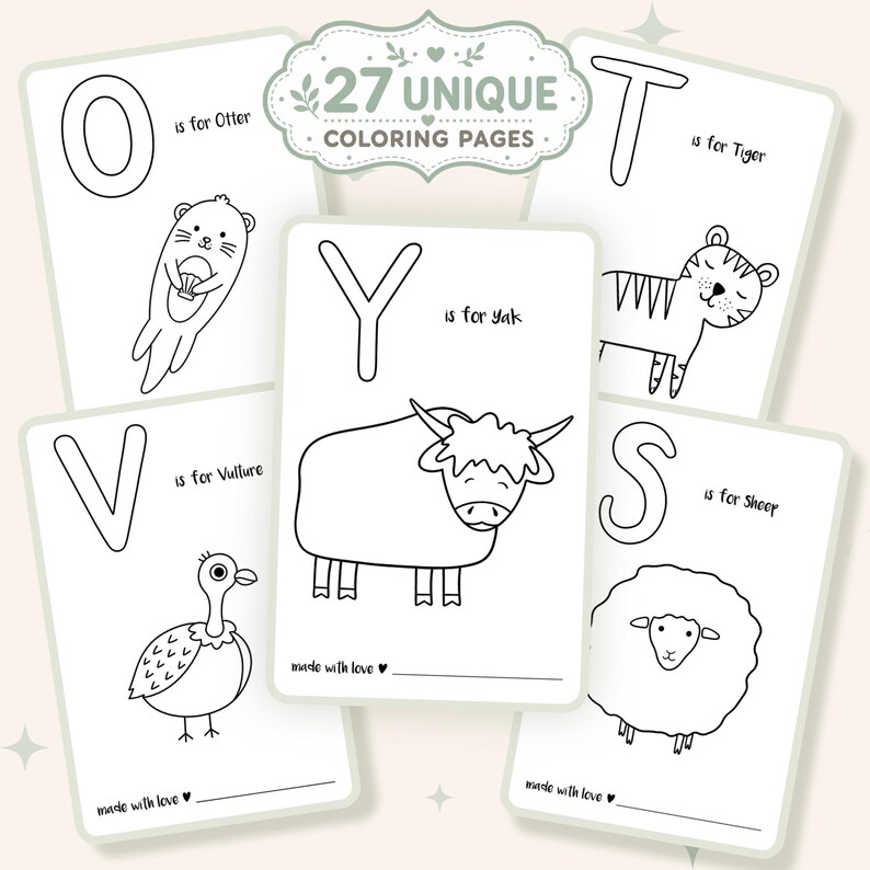Alphabet Coloring Pages | Animal A-Z Printable Book, Baby Shower ...