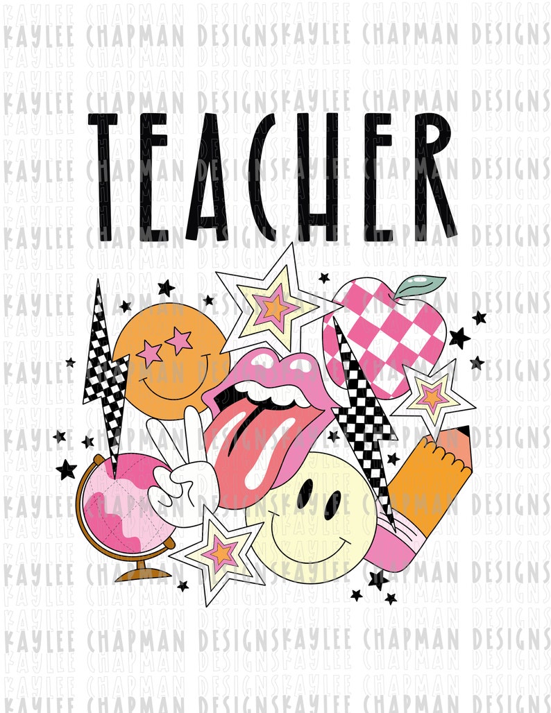 Retro Teacher Digital Design, PNG, JPEG, PDF, Instant Download, Digital ...