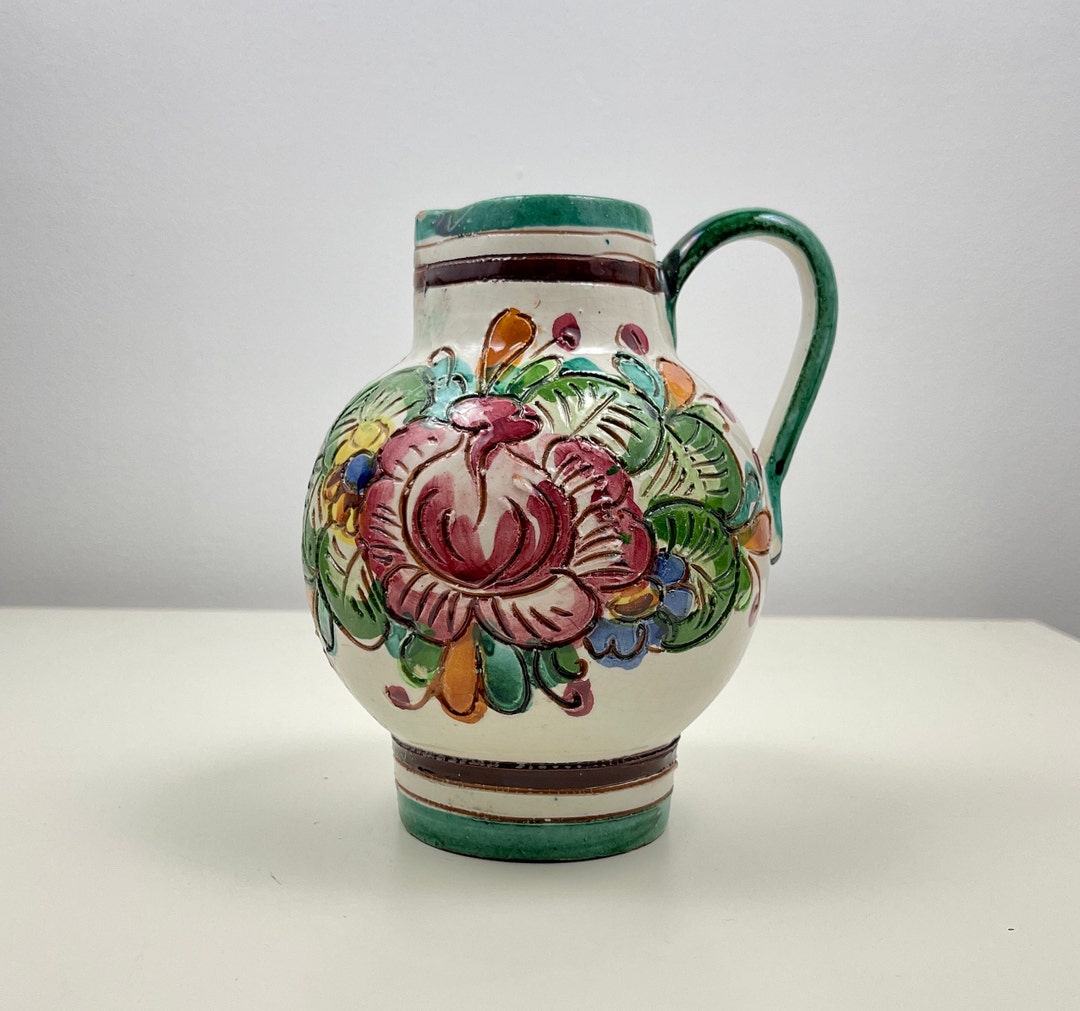 Vintage Jug Italian Pottery Jug Vintage Pottery Vase , Vintage Hand ...
