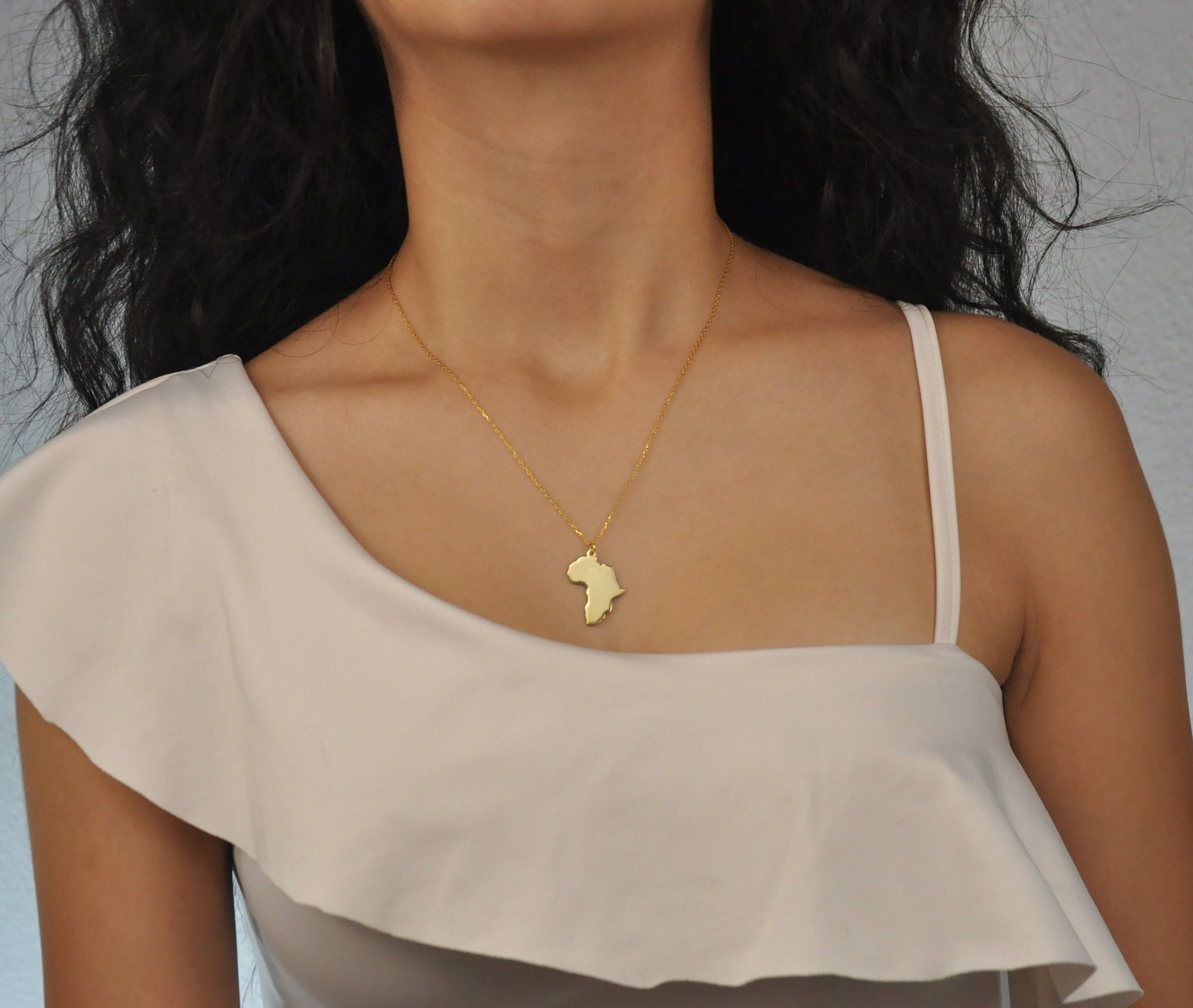 14K Gold Africa Necklace, Dainty African Necklace, Tiny Gold Africa ...