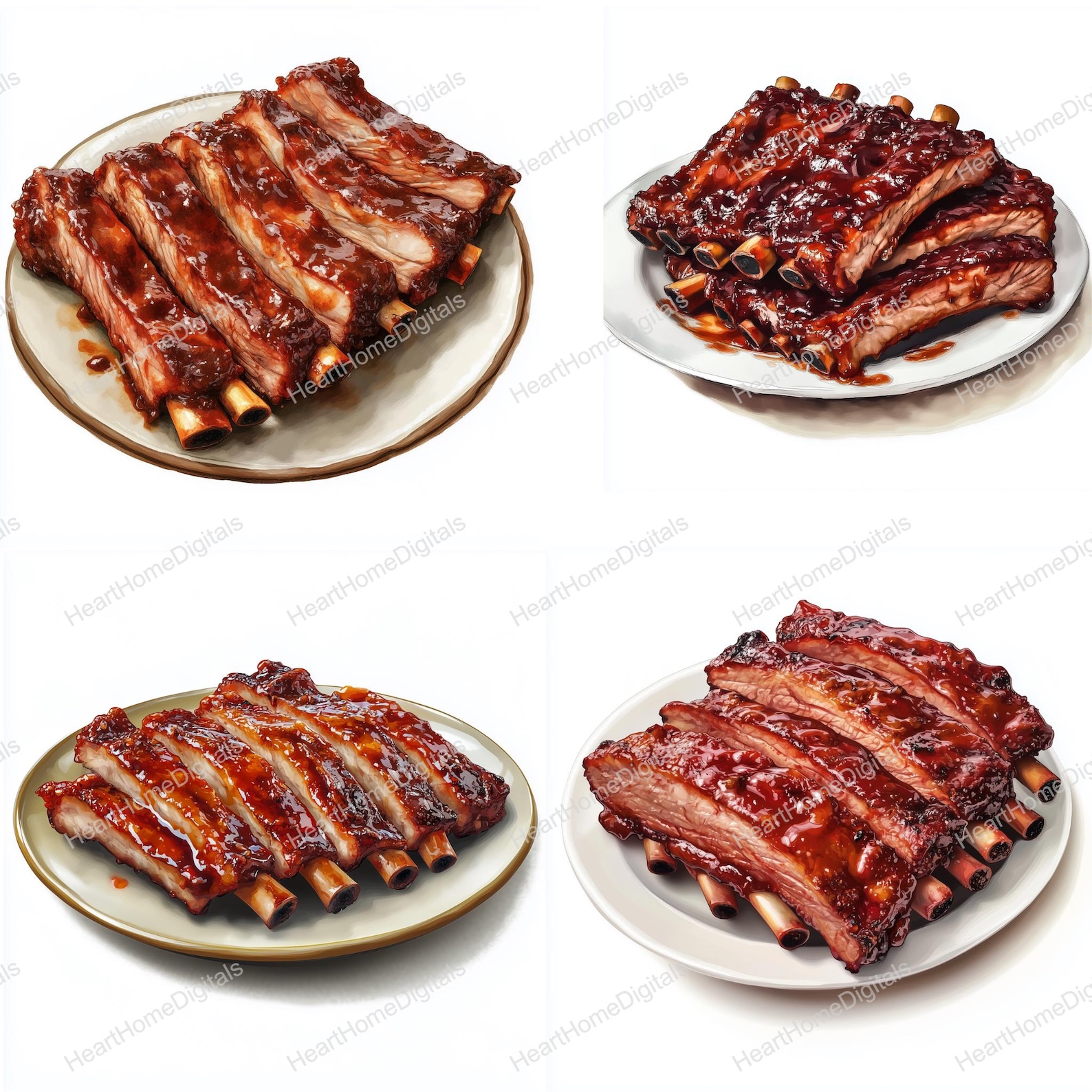 BBQ Ribs Clipart: Watercolor Grilled Meat Art (JPG Digital Images) - Etsy