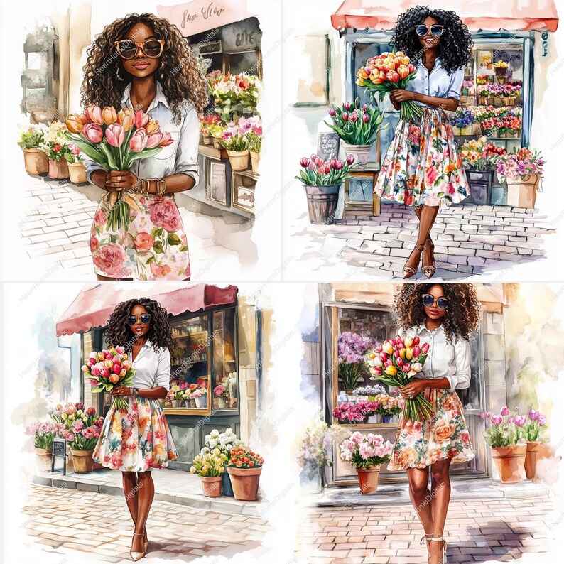 Watercolor Flower Market Clipart Bundle: Spring Floral Digital Art (JPG ...