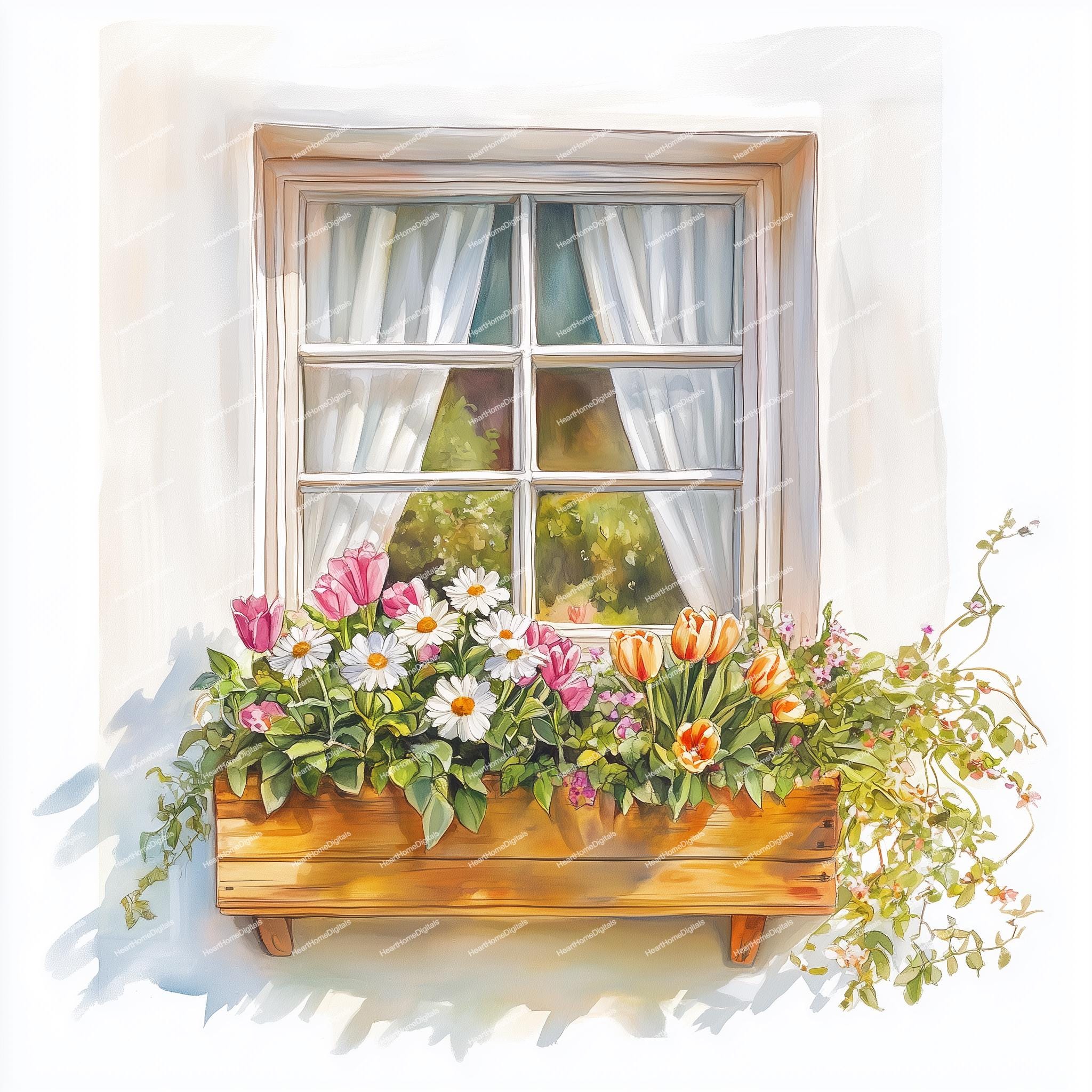 Watercolor Spring Flower Window Box Clipart (JPG Digital Download) - Etsy