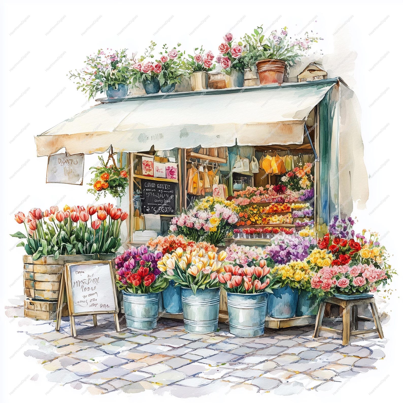 Watercolor Flower Stand Clipart | Florist Stall Scene | Digital Jpgs ...