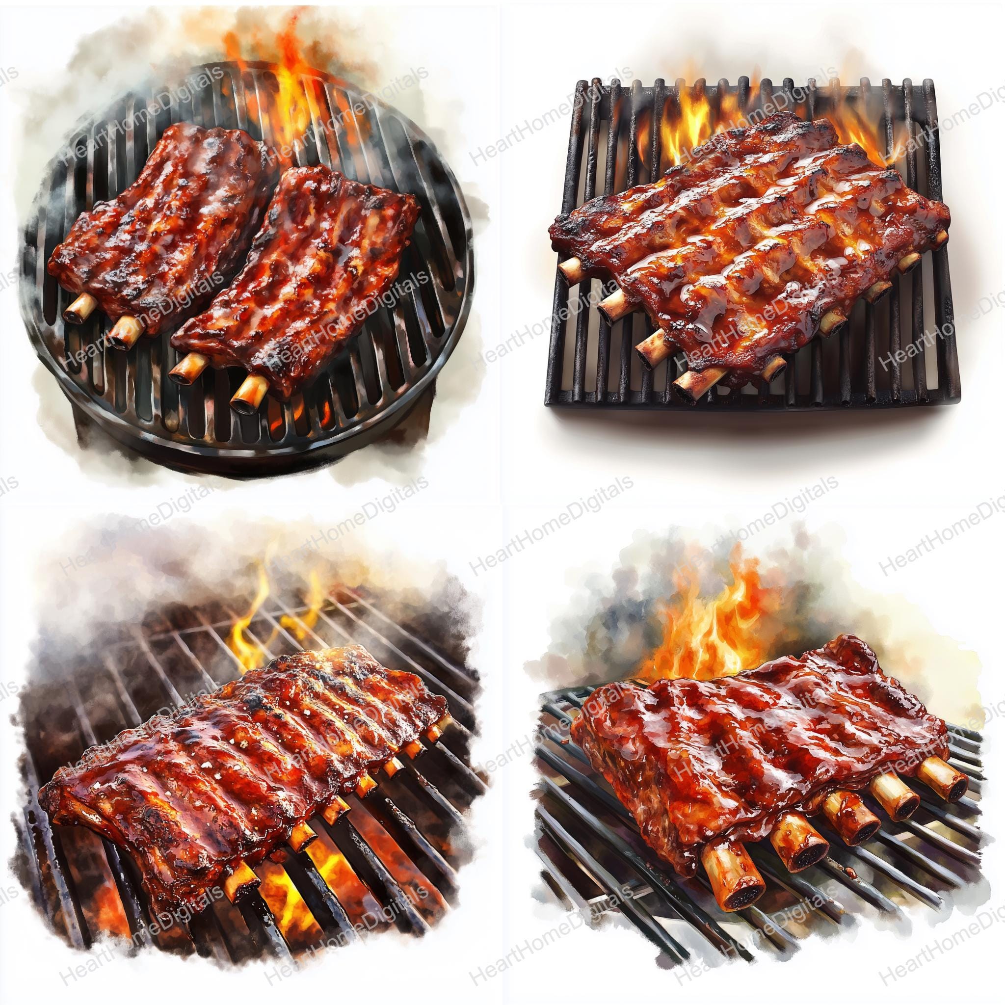 BBQ Ribs Clipart: Watercolor Grilled Meat Art (JPG Digital Images) - Etsy