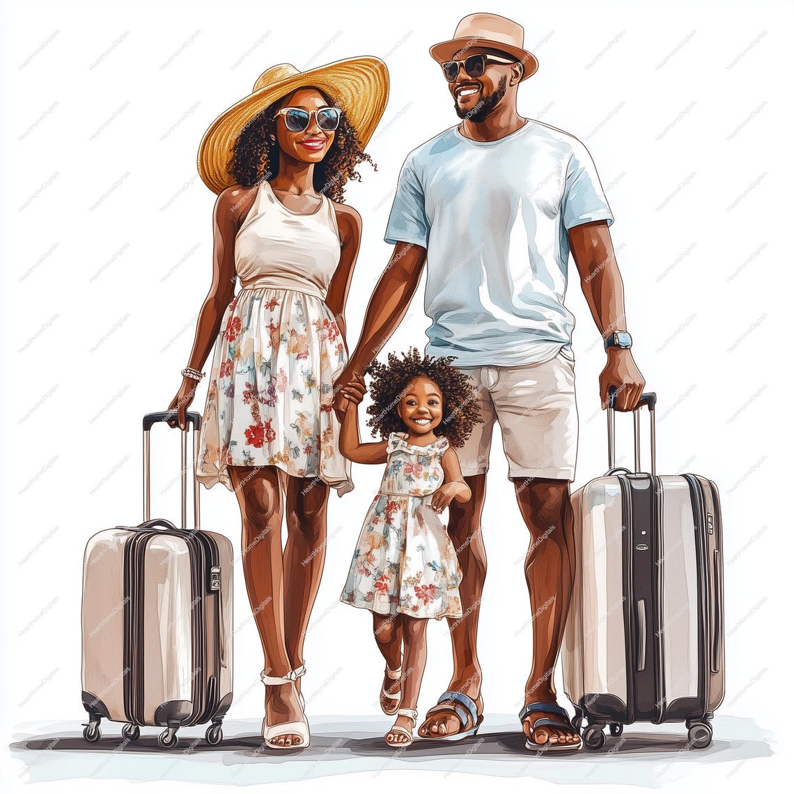 Black Family Vacation Clipart: Watercolor Travel Art (digital Download ...