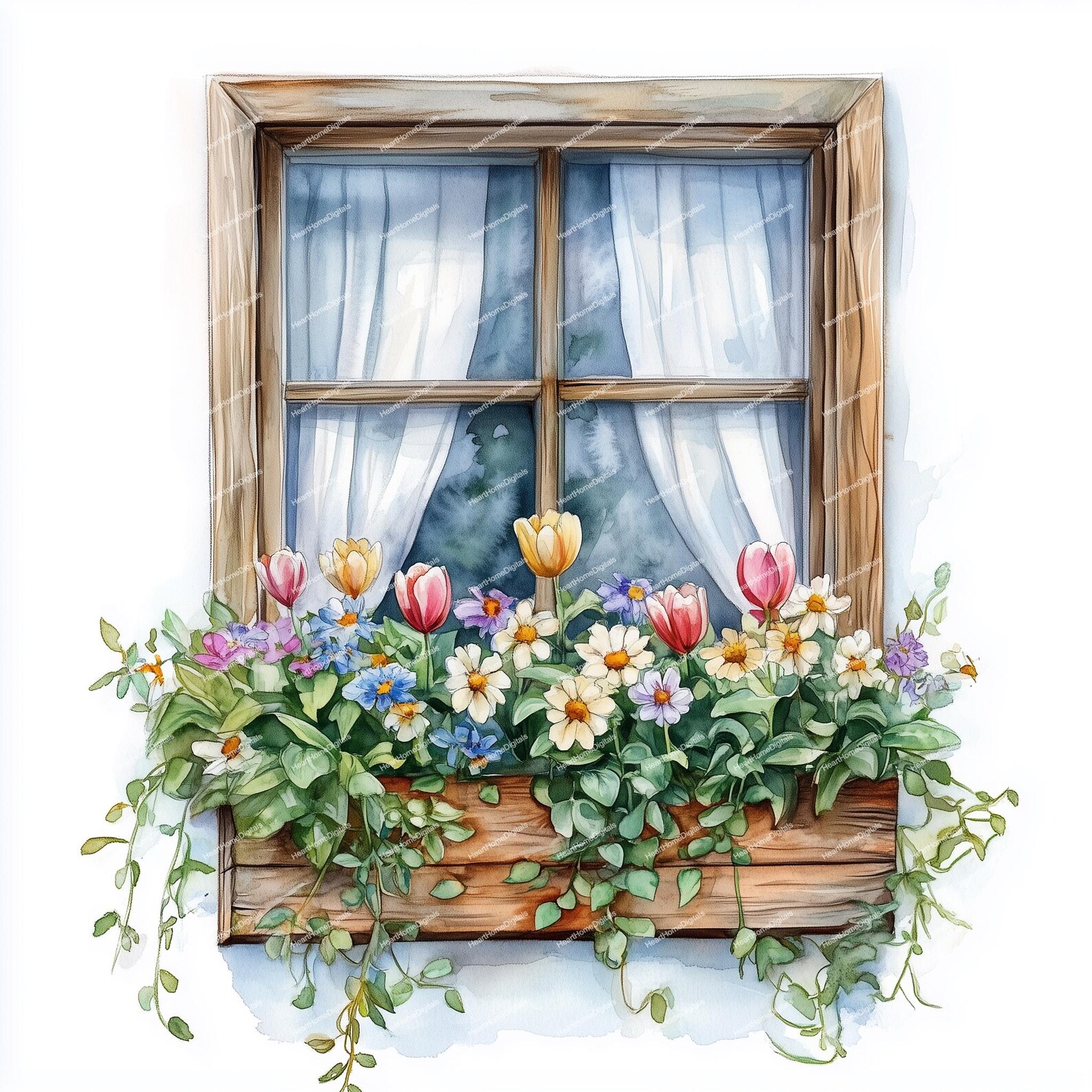 Watercolor Spring Flower Window Box Clipart (JPG Digital Download) - Etsy