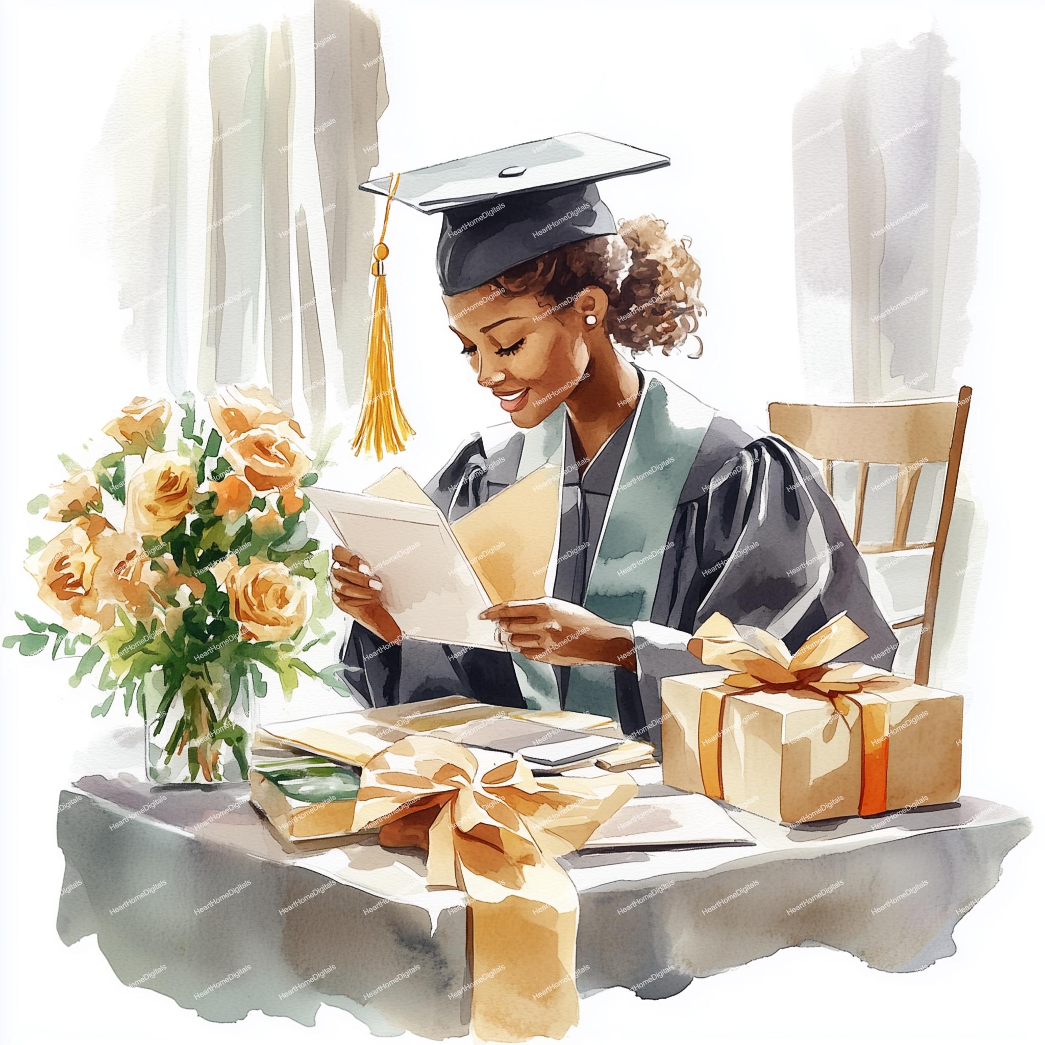 African American Graduation Clipart: Watercolor Graduates (digital ...