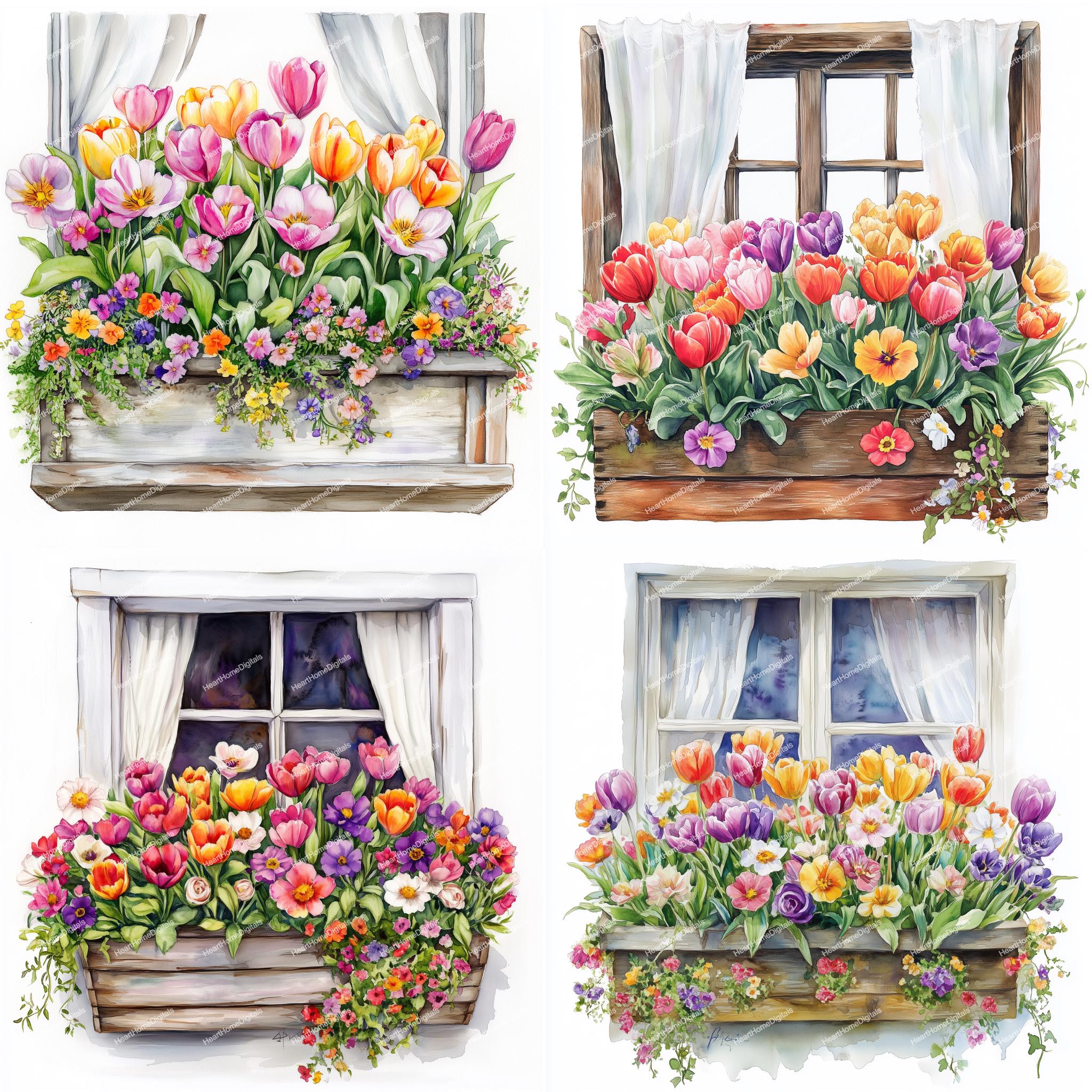 Watercolor Spring Flower Window Box Clipart (JPG Digital Download) - Etsy