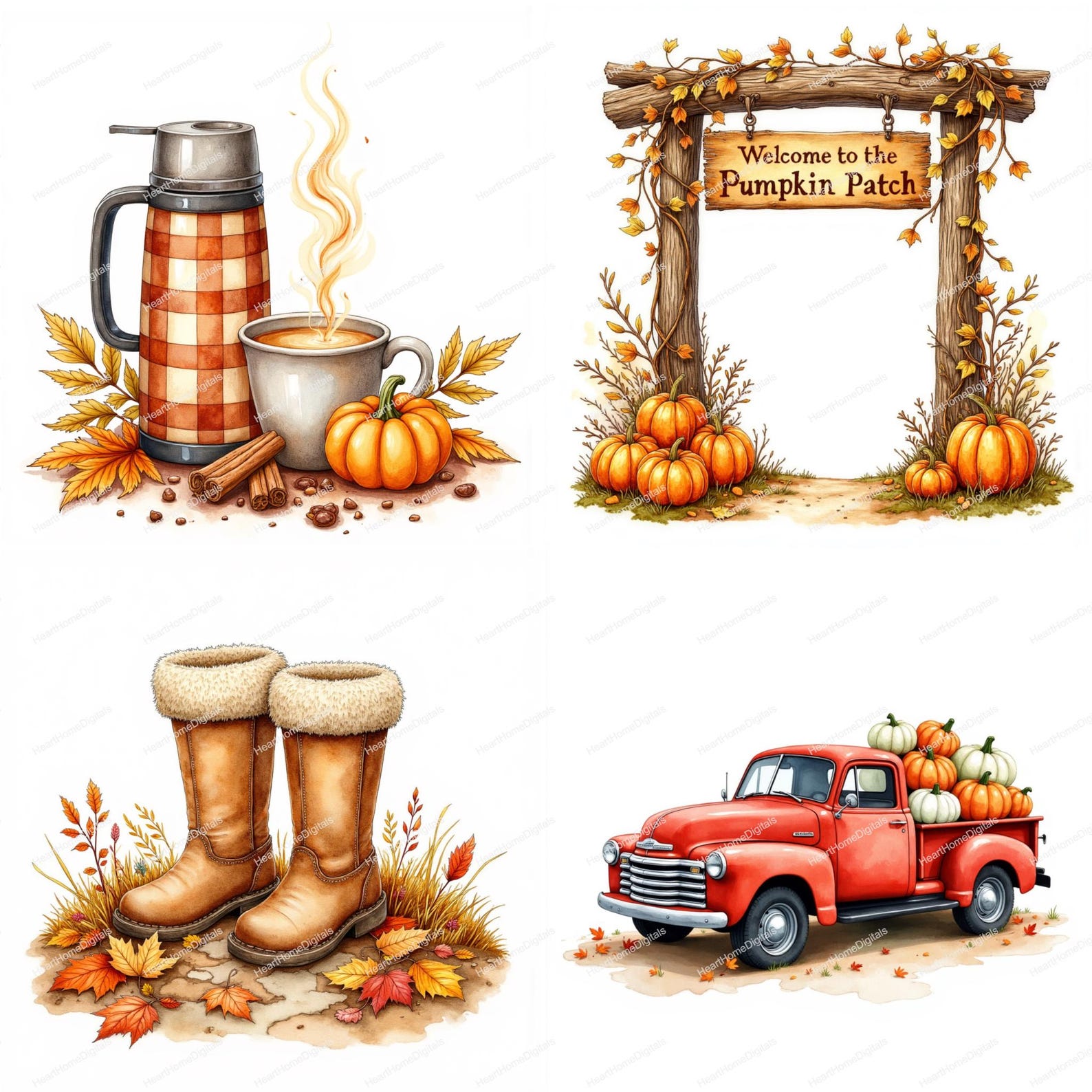 Watercolor Pumpkin Patch Clipart: Autumn Planner Stickers (digital ...