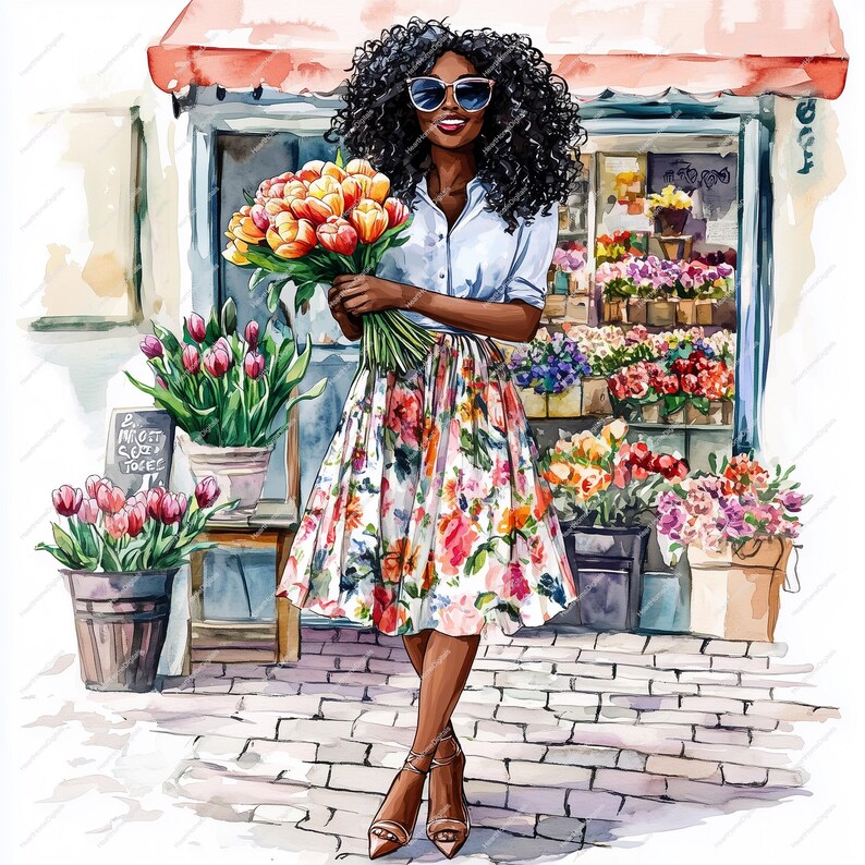 Watercolor Flower Market Clipart Bundle: Spring Floral Digital Art (JPG ...