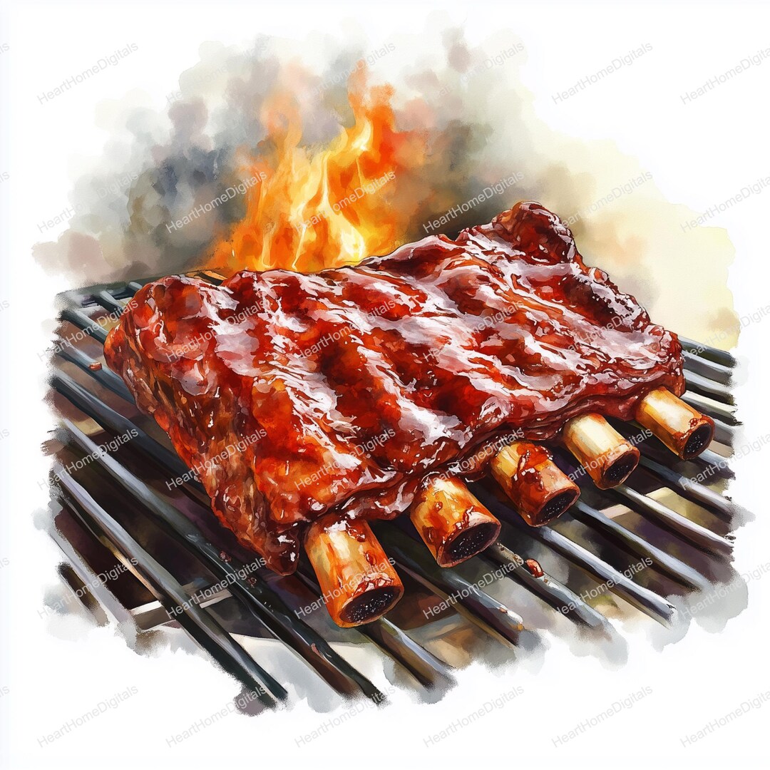 BBQ Ribs Clipart: Watercolor Grilled Meat Art (JPG Digital Images) - Etsy